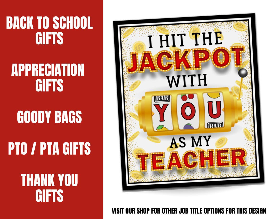Teacher Appreciation Gift Tags, Jackpot Lottery Tag, Hit the Jackpot ...