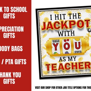 Teacher Appreciation Gift Tags, Jackpot Lottery Tag, Hit the Jackpot ...
