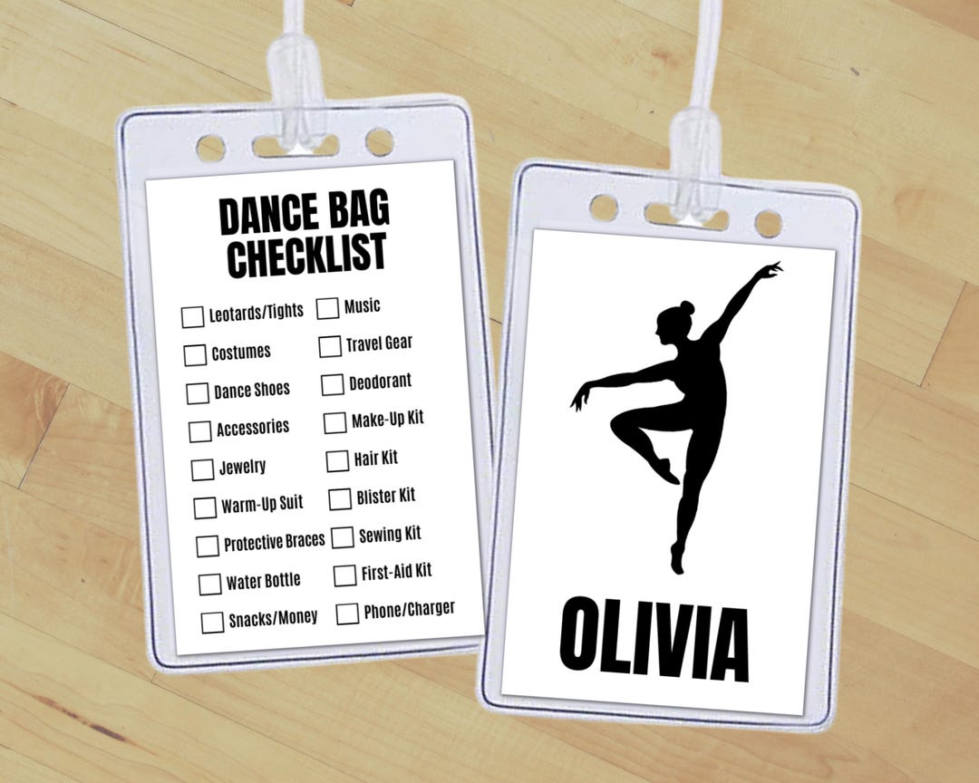 Editable Dance Bag Tag Insert, Custom Dance Equipment Gear Checklist ...