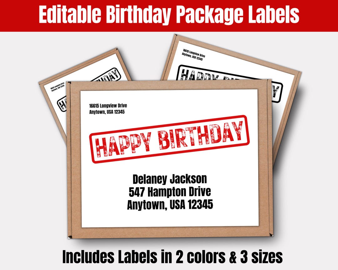 Editable Happy Birthday Care Package Label, Mailing Label Printable ...