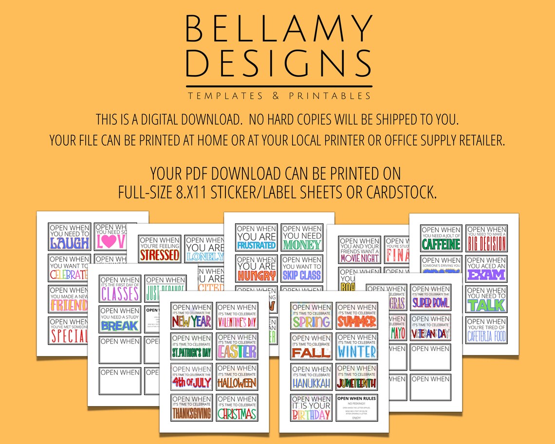 Open When Printable Letter Labels Envelope Label or Card - Etsy
