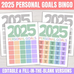 2025 Personal Goals Bingo Game, Printable Goal Sheet, New Year ...