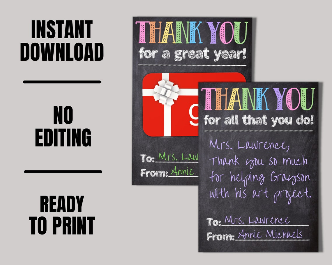 End of Year Teacher Thank You Printable Thanks End of School - Etsy