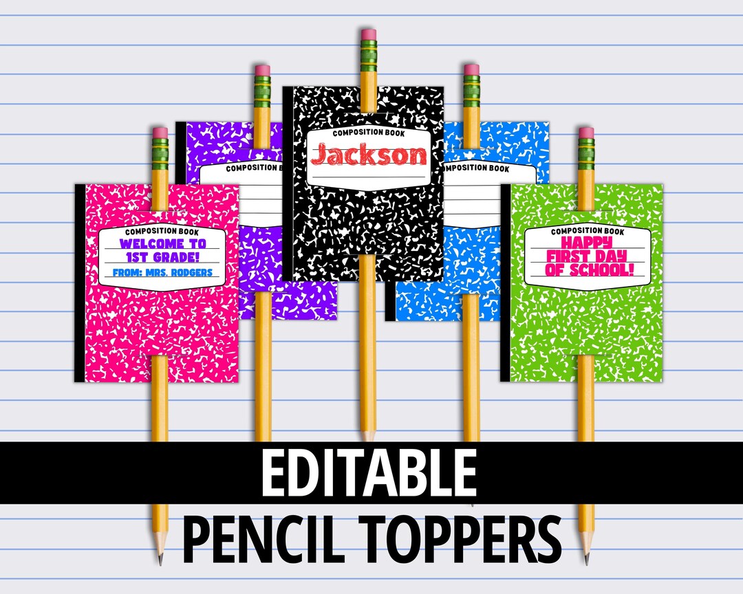 EDITABLE Pencil Toppers, Composition Notebook Printable for Students ...