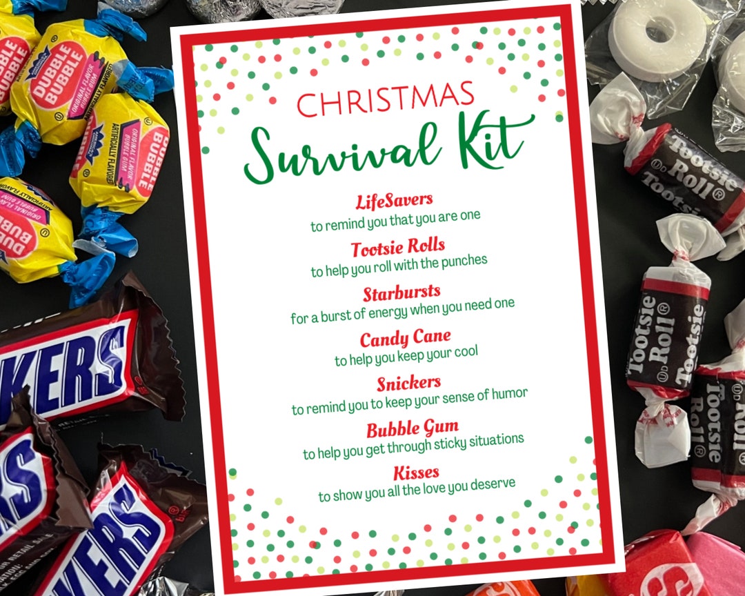 Christmas Survival Kit Gift Tag Printable, Stocking Stuffer Treat Card ...