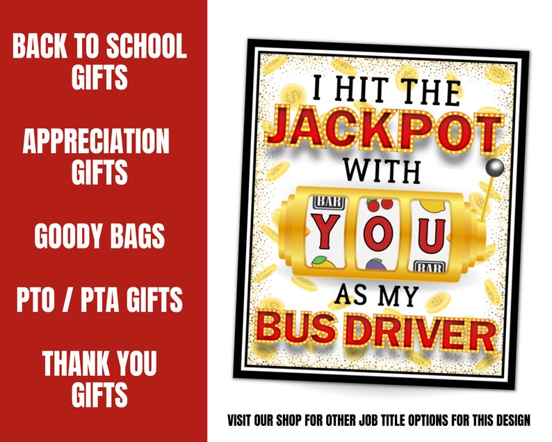 School Bus Driver Gift Tags, Hit the Jackpot or Lottery Tags ...