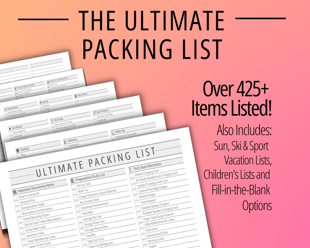 Ultimate Packing List, Printable Packing Planner List Planner, Vacation ...