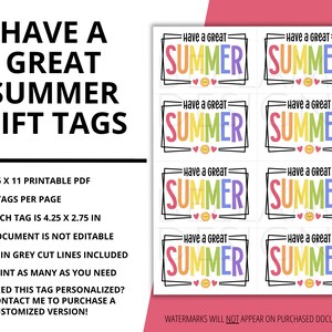 PRINTABLE Have a Great Summer Gift Tag, End of School Year Tag, Last ...