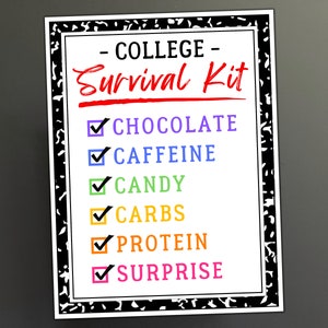 College Survival Kit Gift Tags, University College Student Care Package ...