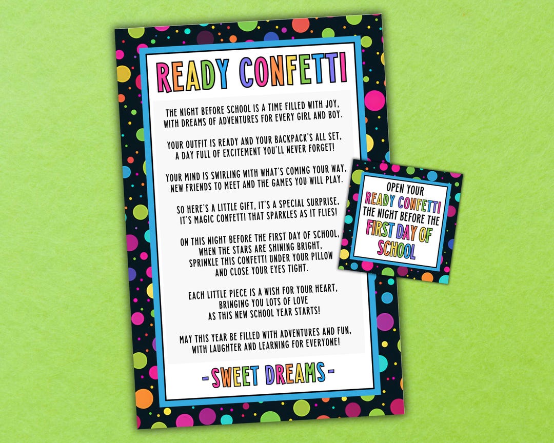 Back to School Ready Confetti Gift Tags, Night Before First Day of ...