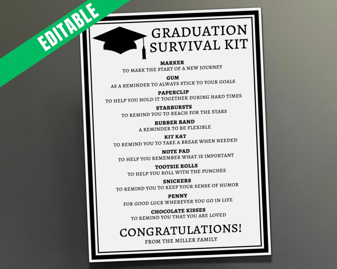 Editable Graduation Survival Kit Gift Tags, Graduation Party Favors ...