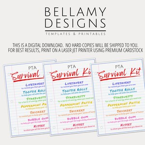 PTA Parent Teacher Association Survival Kit Gift Tags, PTA Appreciation ...