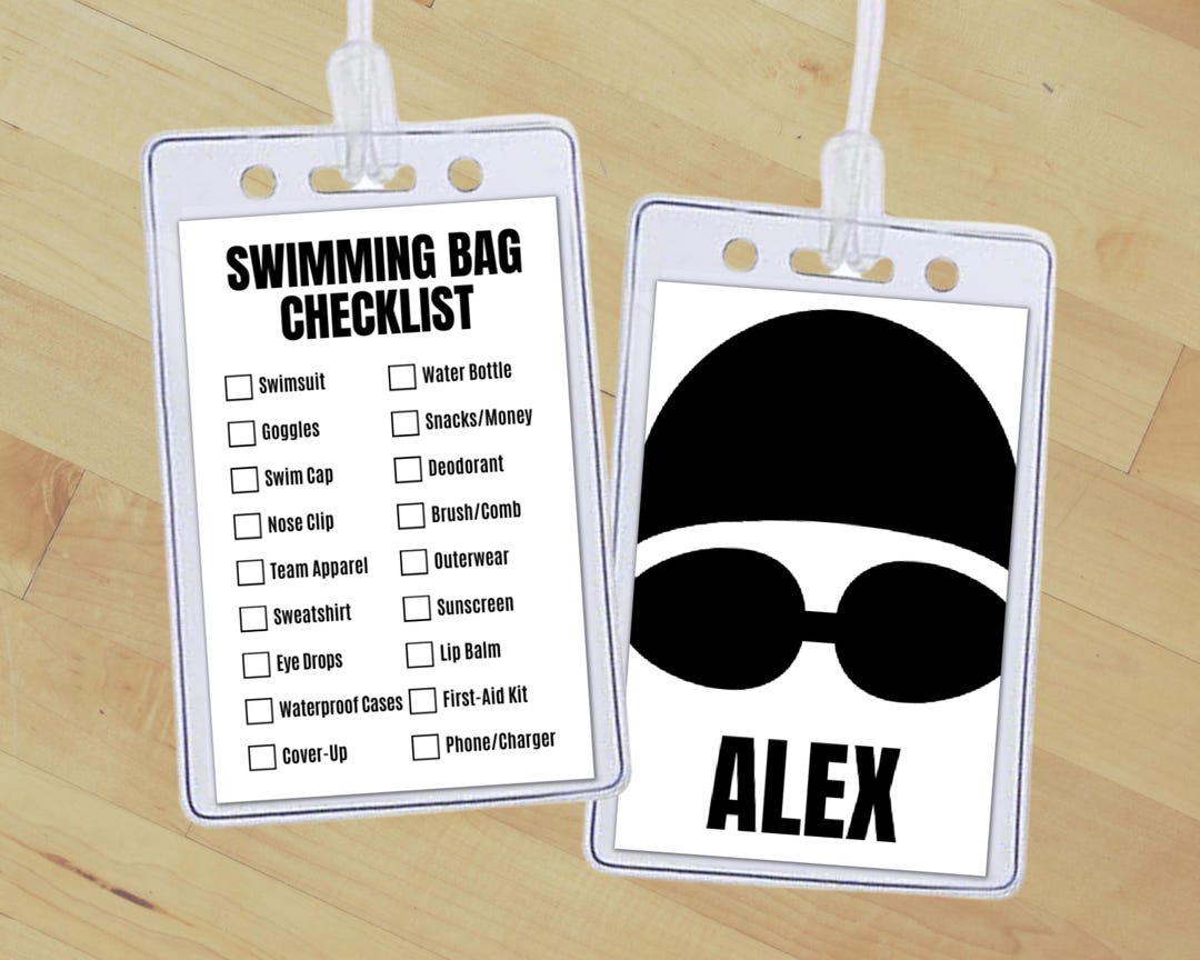 Editable Swimming Bag Tag Insert, Custom Swimming Equipment Gear ...