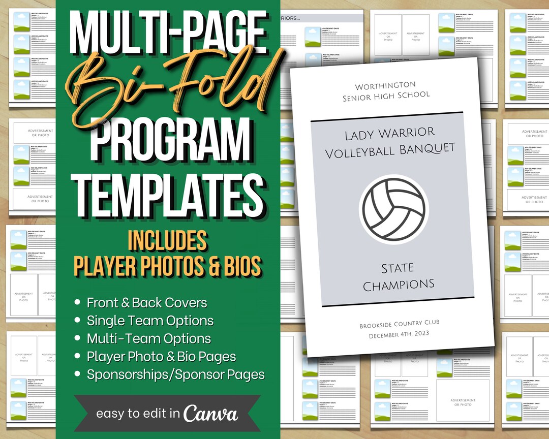 Multi-page Bi-fold Program Template, Sports Team Program or Church ...