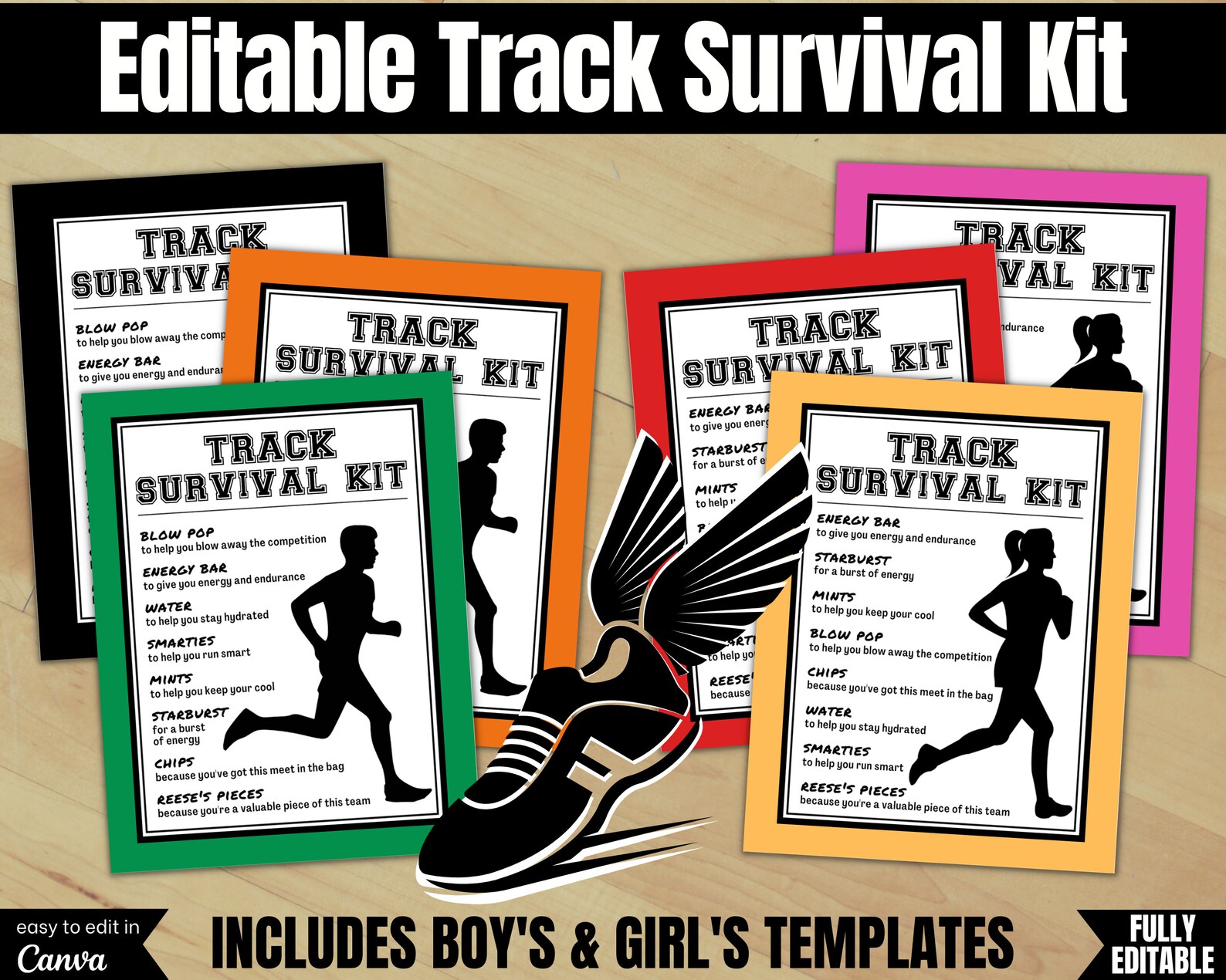 Editable Track Survival Kit Tags Boys & Girls Track Meet - Etsy