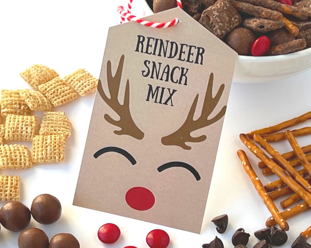 Reindeer Snack Mix Favor Gift Tags, Christmas Printable Party Favor ...