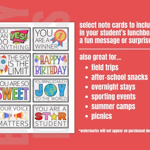 Lunchbox Notes Printable for School Lunches, Field Trip Summer Camp or ...