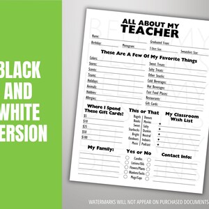 All About My Teacher Favorite Things List, Back to School Meet the ...