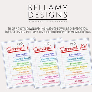 PTO Parent Teacher Organization Survival Kit Gift Tags, PTO ...