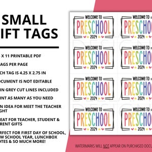 Welcome to Preschool Gift Tag, Back to School Treat First Day of School ...