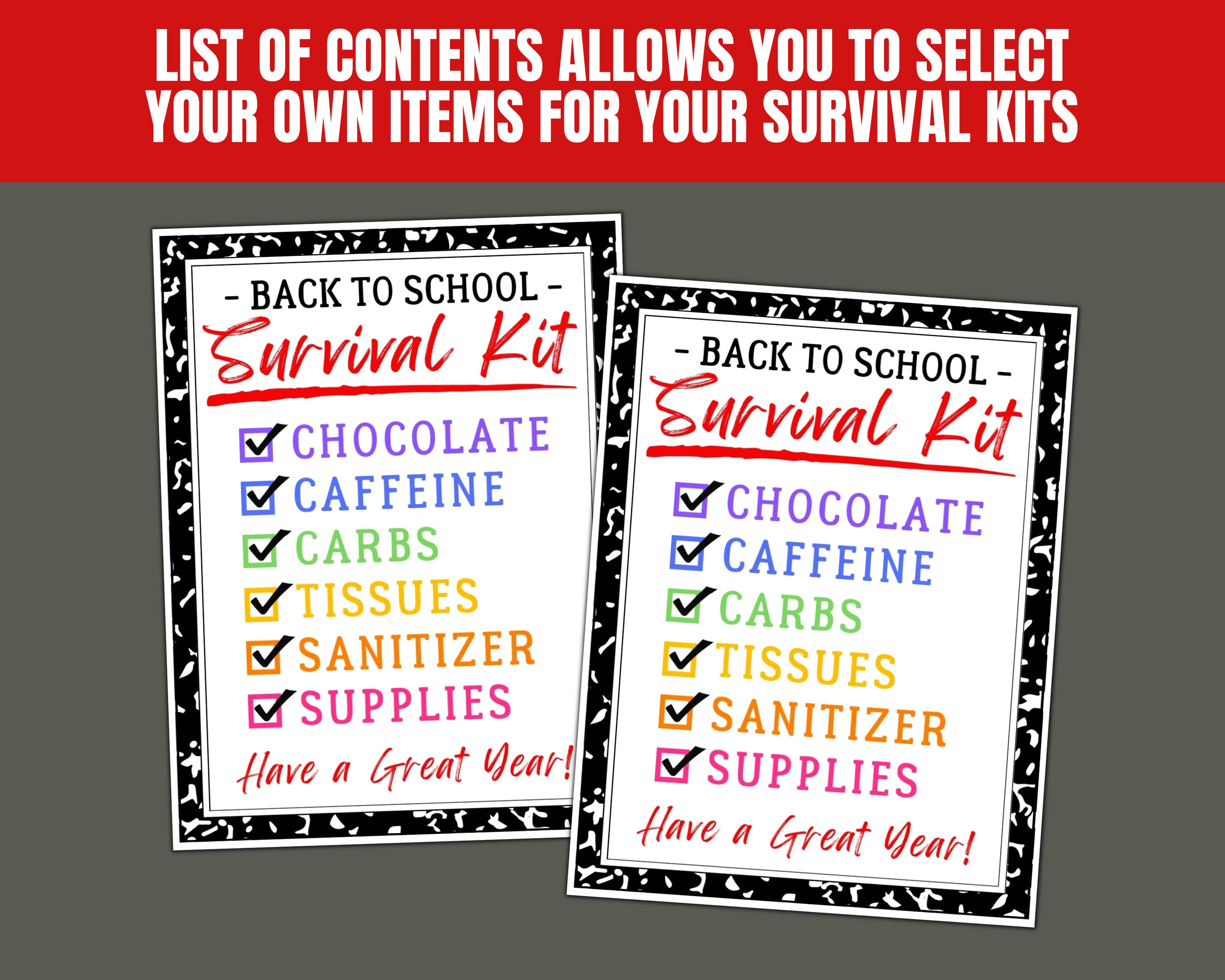 Back to School Survival Kit Gift Tags, Teacher Appreciation Staff ...