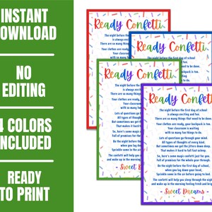 Back to School Ready Confetti Poem Cards Night Before First - Etsy