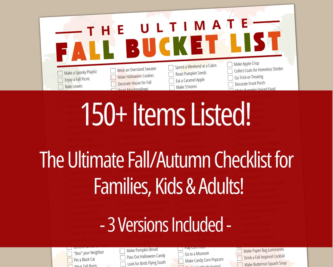 Fall Bucket List Printable, Holiday Event and Activity Planner, To-do ...