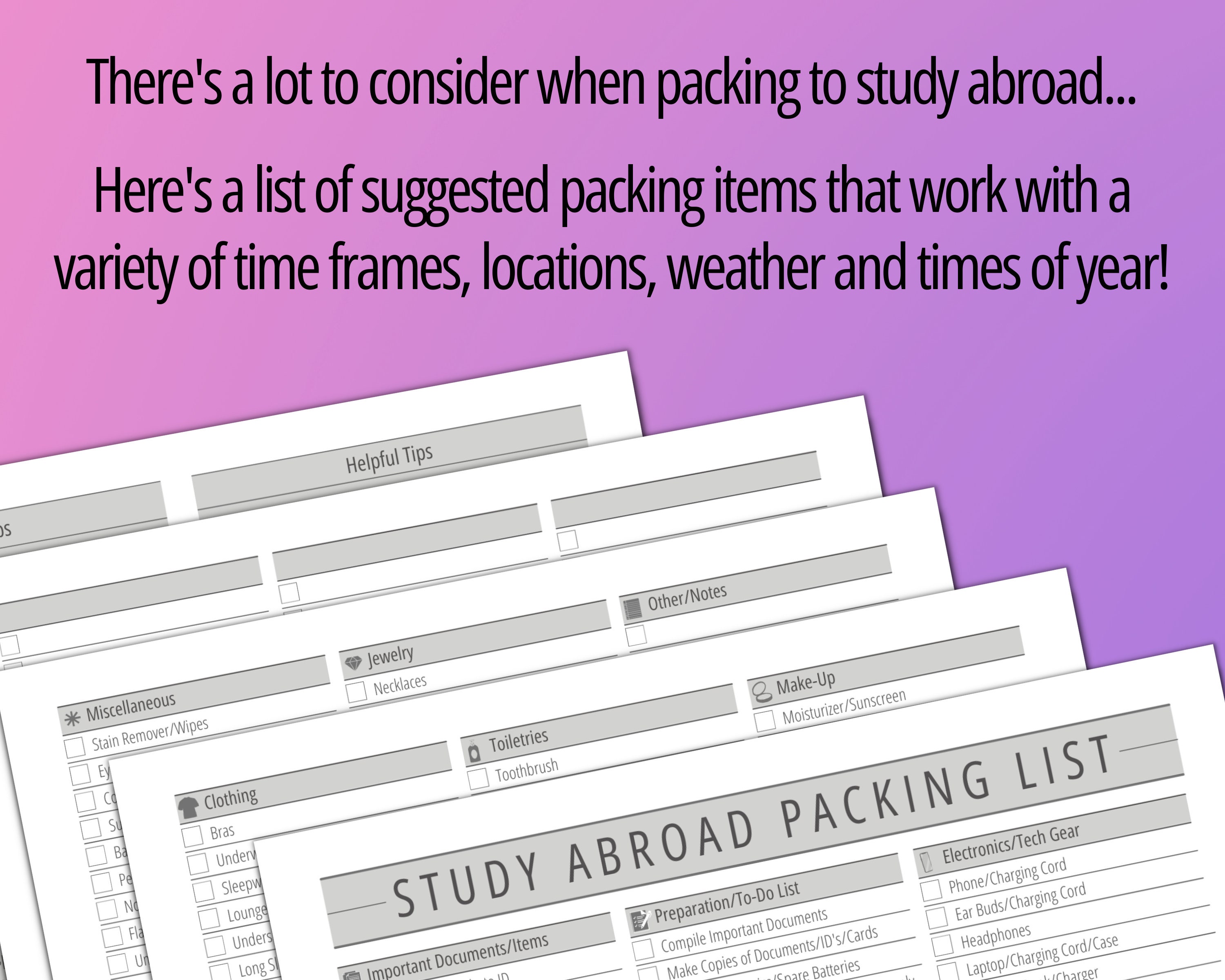 Study Abroad Packing List Packing List Planner Packing - Etsy