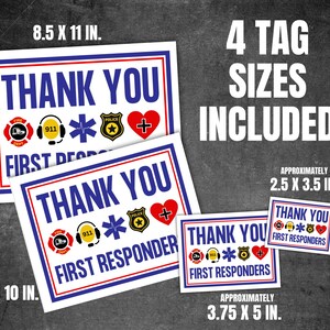 Thank You First Responders Gift Tags, Police Firefighter 911 EMS EMT ...