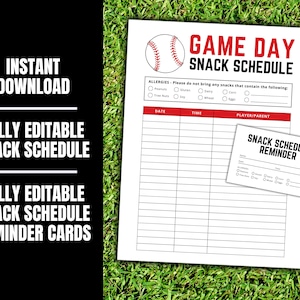 EDITABLE Baseball Snack Schedule Sign up Sheet, Baseball Team Tball ...