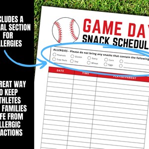 EDITABLE Baseball Snack Schedule Sign up Sheet, Baseball Team Tball ...