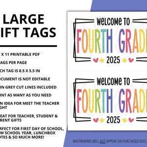 Welcome to Fourth Grade Gift Tag, Back to School Treat First Day of ...