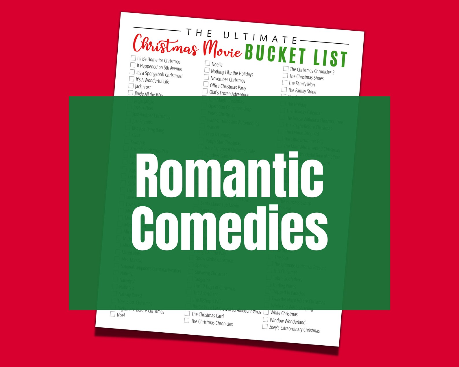 Christmas Movie Bucket List, Family Movie Night Printable, Xmas Movie ...