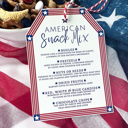 Patriotic Snack Mix Tags Party Favor Cards for Army Navy Air - Etsy