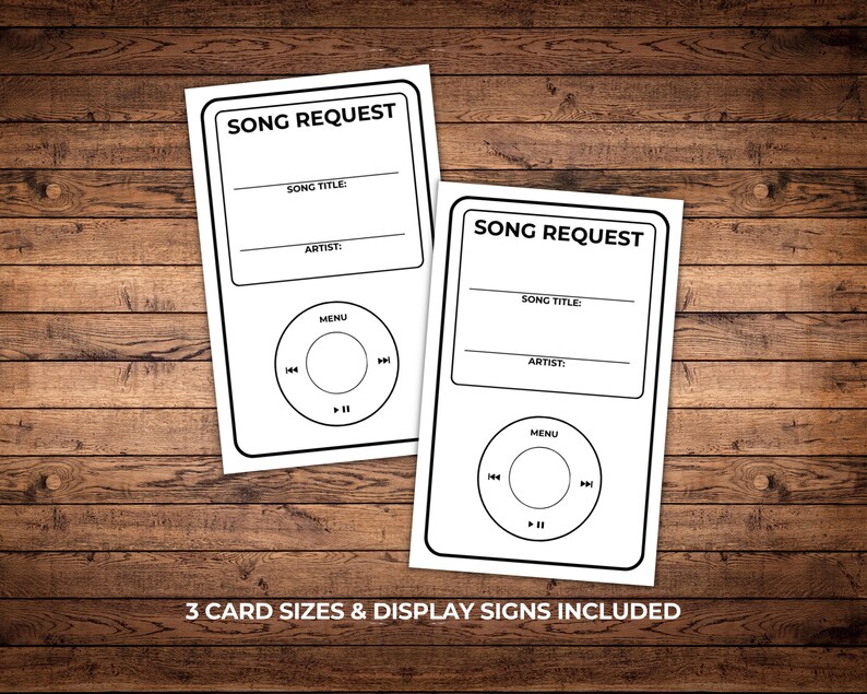 Song Request Cards & Signs, Karaoke Band DJ Printable Song Request Tags ...