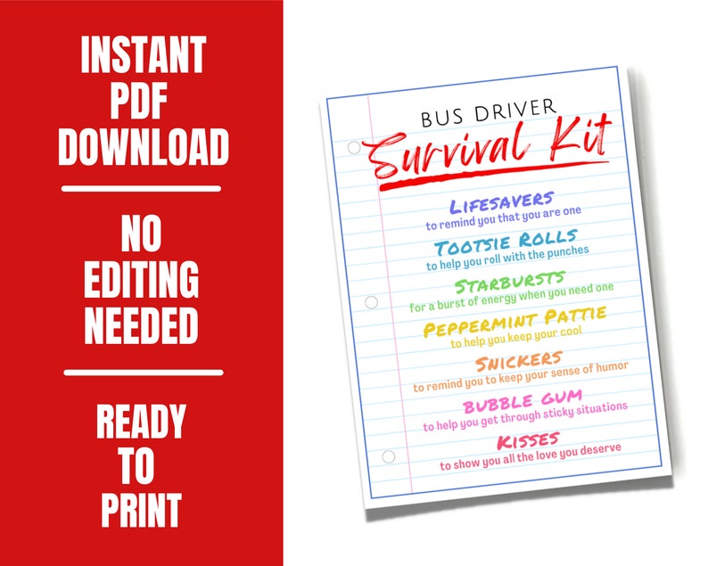 Bus Driver Survival Kit Gift Tags Transportation Department - Etsy