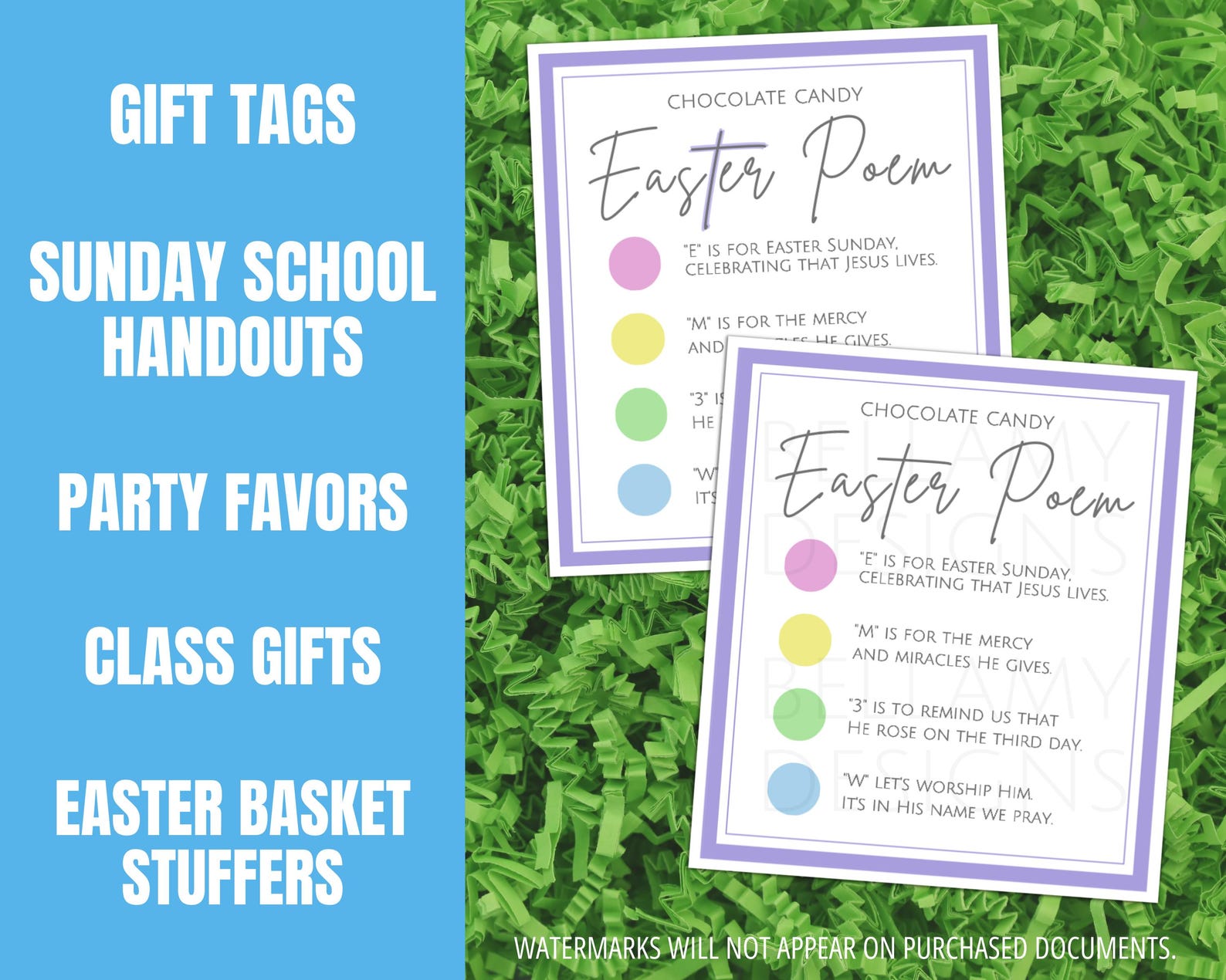 Easter Poem Chocolate Candy Gift Tags, Easter Basket Stuffer Treat Card ...
