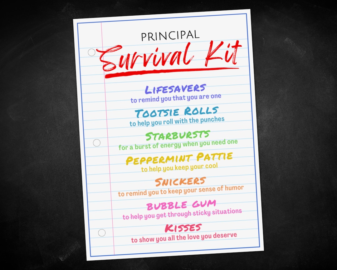 Principal Survival Kit Gift Tag, School Principal Day Thank You Card ...
