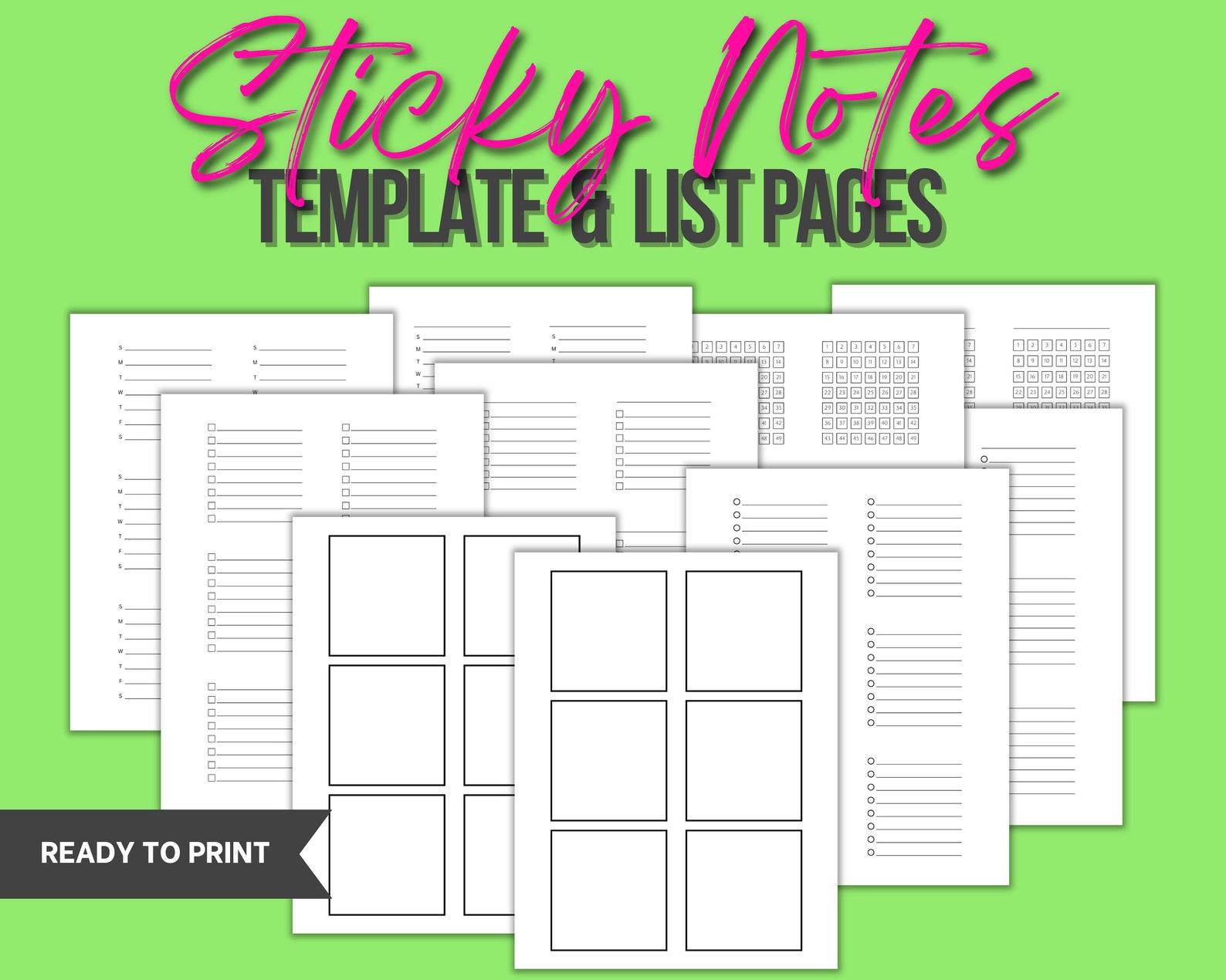 Printable Sticky Note Template & List Pages Sticky Note Guide - Etsy
