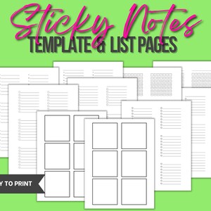 Printable Sticky Note Template & List Pages, Sticky Note Guide Page ...