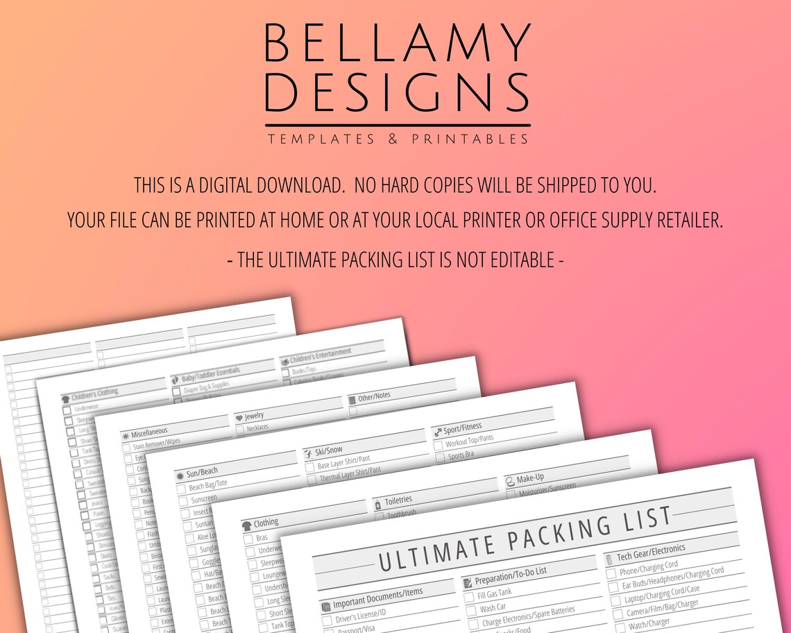 Ultimate Packing List Printable Packing Planner List Planner - Etsy