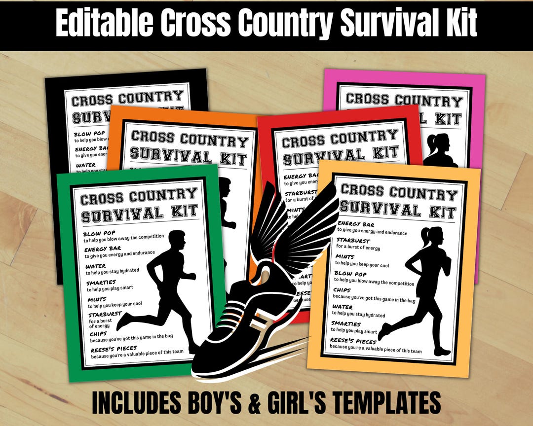 Editable Cross Country Survival Kit Tags, Boys & Girls Cross Country ...