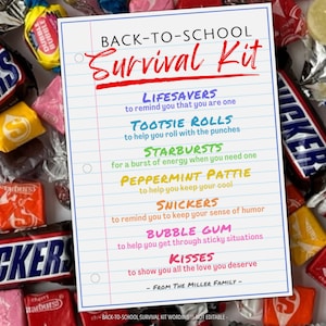 EDITABLE Back to School Survival Kit Gift Tag, Teacher Appreciation ...