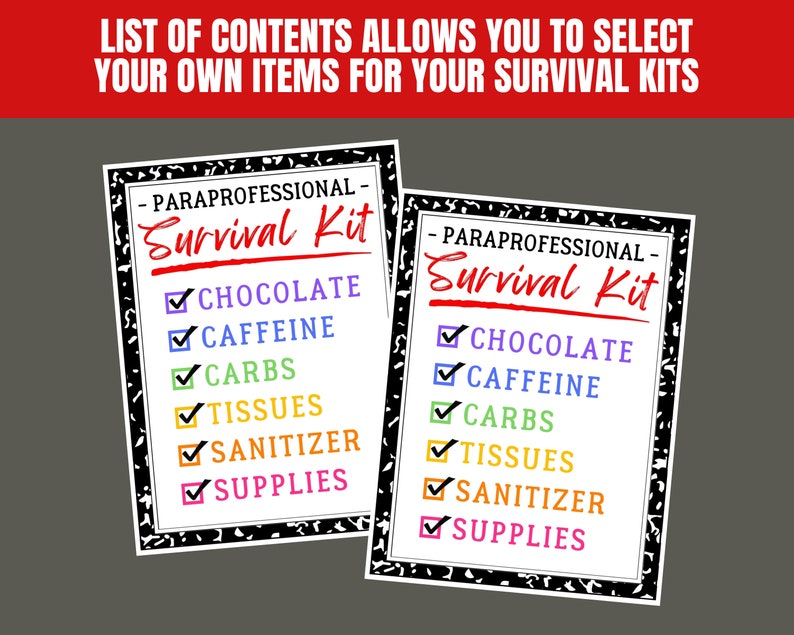 Paraprofessional Survival Kit Gift Tags, Para Educator Appreciation ...