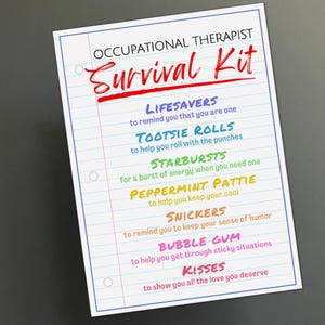 Occupational Therapist Survival Kit Gift Tag Topper, Occupational ...