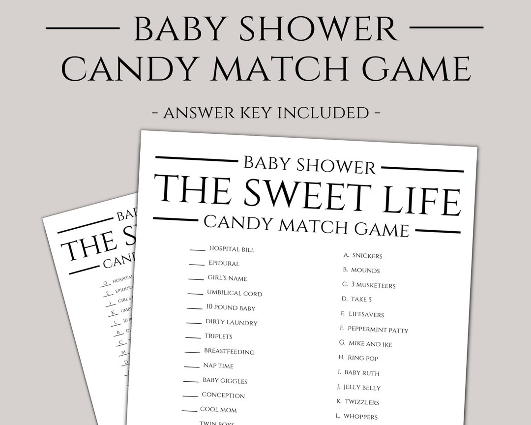 Baby Shower Candy Match Game, Baby Sprinkle and Couples Baby Shower ...