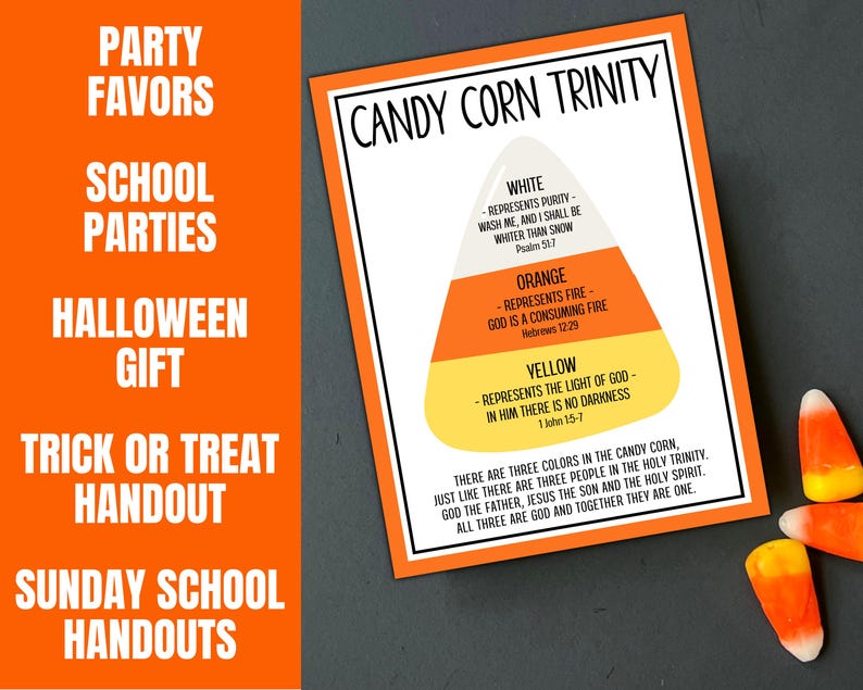 Christian Halloween Treat Tags, Candy Corn Trinity Tag, Treat Bags for ...