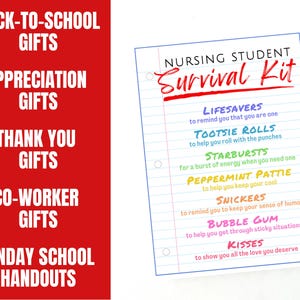 Nursing Student Survival Kit Gift Tag, Registered Nurse Appreciation ...
