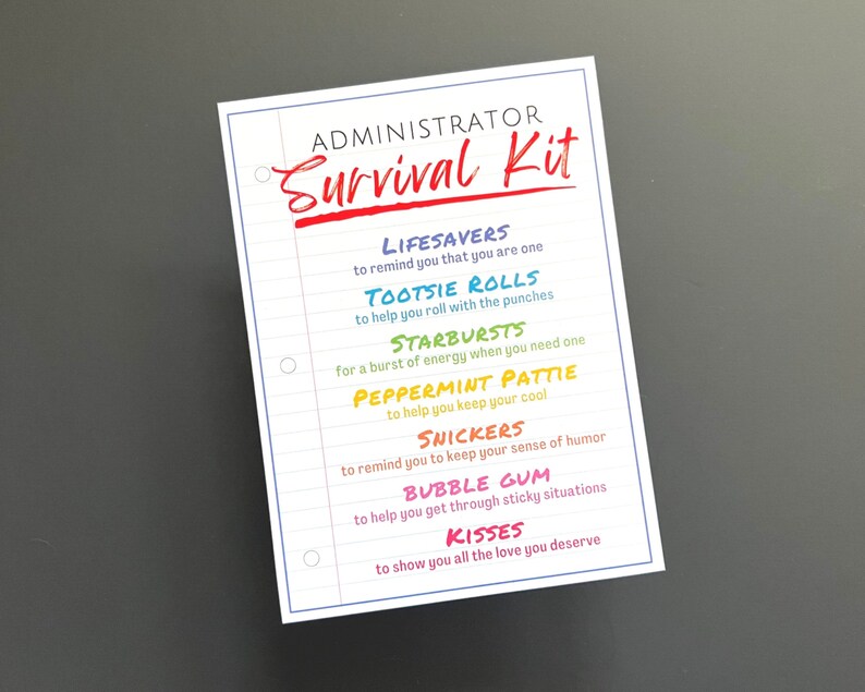Administrator Survival Kit Gift Tags Principal Appreciation - Etsy