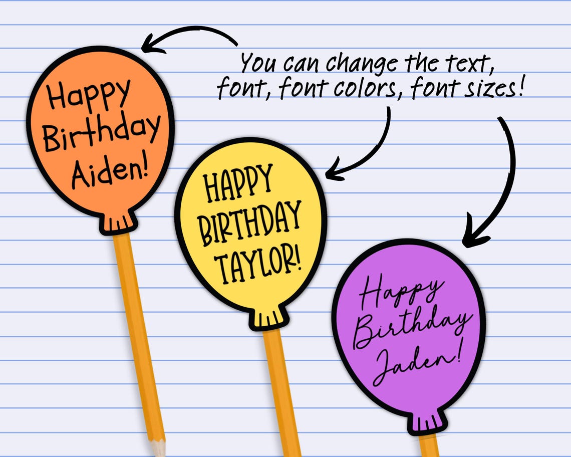 Balloon Pencil Toppers, Student Birthday Gift, Goodie Bag Party Favors ...